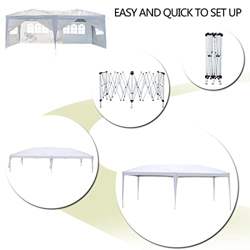 Outvita 10x20ft Pop Up Canopy with 6 SideWalls, Ez Pop Up Portable Instant Canopy Tent for Outdoor Events, Party, Wedding, Birthday,Graduation (White)