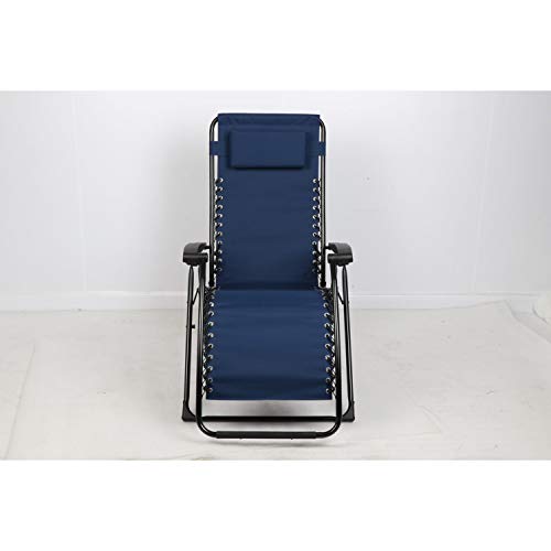 Guidesman LC-8014 Foldable Locking Weather Resistant Outdoor Steel Framed Zero Gravity Reclining Lounge Chair with Headrest Pillow, Blue
