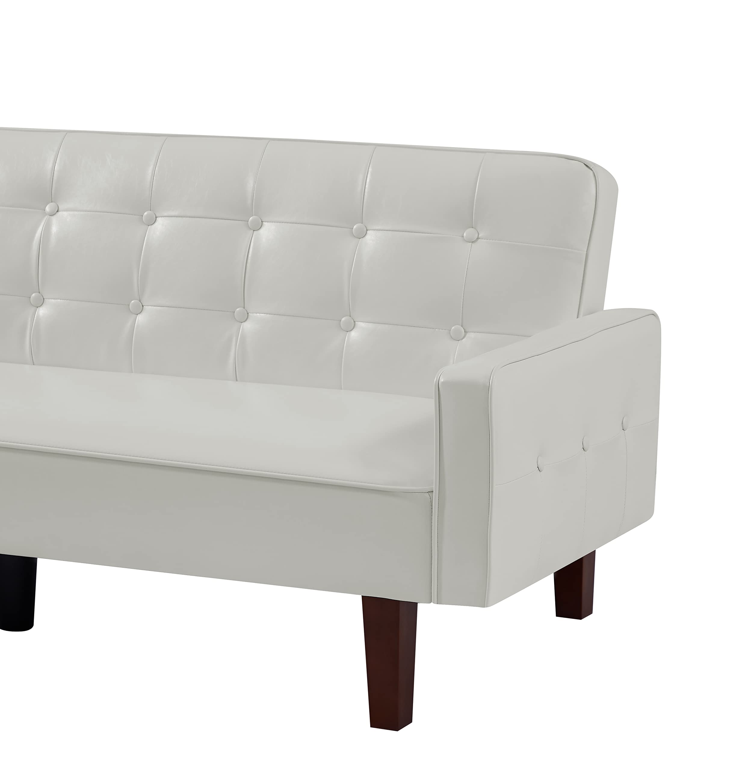 Faxu Leather Futon Sofa Bed Convertible Couch Daybed,Folded Upholstered Sleeper Loveseat for Small Space with Solid Wood Legs ,Multi-functional Tufted Sofa & Couches for Seating Napping Overnight