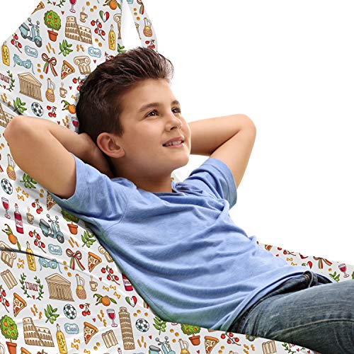 Lunarable Travel Lounger Chair Bag, Italian Landmarks Pizza Pasta Leaning Tower of Pisa Tourist Attractions European, High Capacity Storage with Handle Container, Lounger Size, Multicolor