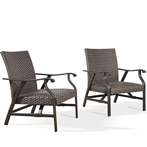 Patio Tree 2 Pieces Outdoor Indoor Club Chair, Wicker Rocking Motion Conversation Chair with Padded Quick Dry Foam for Yard, Garden, Bistro