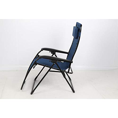 Guidesman LC-8014 Foldable Locking Weather Resistant Outdoor Steel Framed Zero Gravity Reclining Lounge Chair with Headrest Pillow, Blue