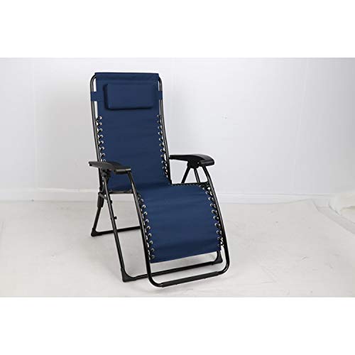 Guidesman LC-8014 Foldable Locking Weather Resistant Outdoor Steel Framed Zero Gravity Reclining Lounge Chair with Headrest Pillow, Blue
