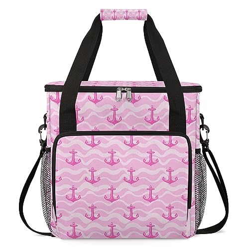 cfpolar Coffee Maker Carrying Bag Pink Anchor Travel Coffee Machine Bag Carrying Organizer Case Portable Single Serve Coffee Brewer Tote Bag Storage Bag for Camping Picnic