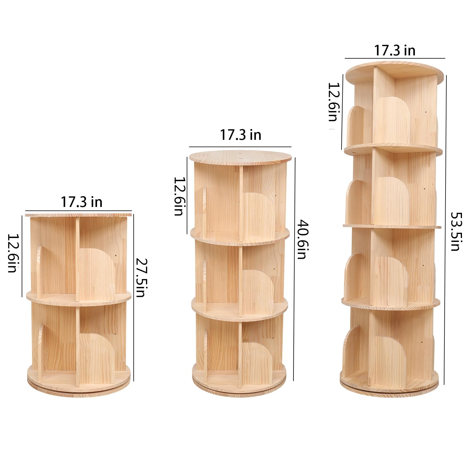 FDHUIJIA Rotating Bookshelf 360 Display Floor Standing Bookcase Storage Rack for Kids&Adults Solid Wood Book Shelf (2tier)