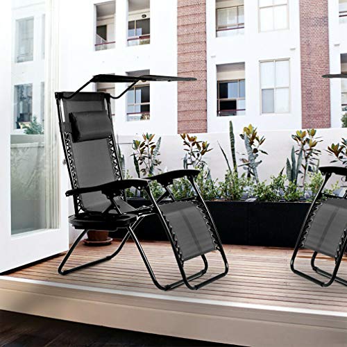 Zero Gravity Chair with Canopy Set of 2, Outdoor Folding Lounge Chair Chaise with Cup Holder, 250LBS Weight Capacity Recliner Chairs for Patio, Pool, Beach, Lawn, Deck, Yard - Black
