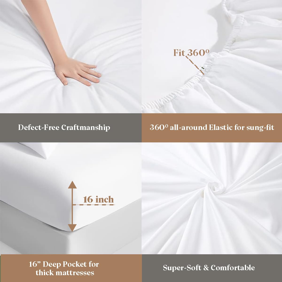Peace Sleep Bedding - 600 Thread Count Egyptian Cotton Sheets - Luxury Full Size Cooling Bed Sheets - Soft Sateen Weave Cotton Bed Sheets - Deep Pocket Fits Upto 16" Deep Mattress - White