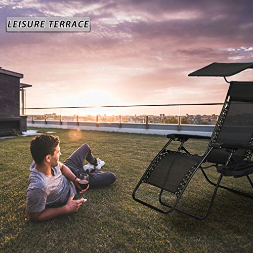 Zero Gravity Chair with Canopy Set of 2, Outdoor Folding Lounge Chair Chaise with Cup Holder, 250LBS Weight Capacity Recliner Chairs for Patio, Pool, Beach, Lawn, Deck, Yard - Black