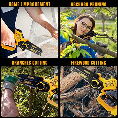 Mini Chainsaw 6-Inch Cordless, 26.2ft/s chain speed, 775 Powerful motor Mini chain saws, Tool Free Bar and Chain Adjustments, Handheld Small Chainsaw for Wood Cutting Tree Trimming