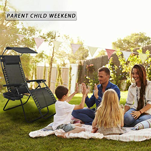 Zero Gravity Chair with Canopy Set of 2, Outdoor Folding Lounge Chair Chaise with Cup Holder, 250LBS Weight Capacity Recliner Chairs for Patio, Pool, Beach, Lawn, Deck, Yard - Black