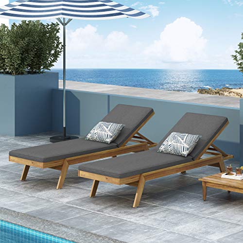 Christopher Knight Home 314843 Caily Chaise Lounge Set, Teak Finish + Dark Gray