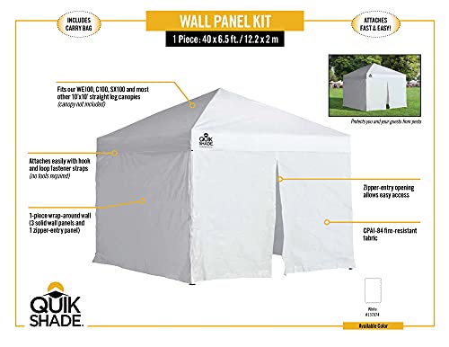 Quik Shade 10' x 10' Instant Canopy Wall Panel Accessory Set for WE100/C100/SX100 Canopies with Zipper Entry, White