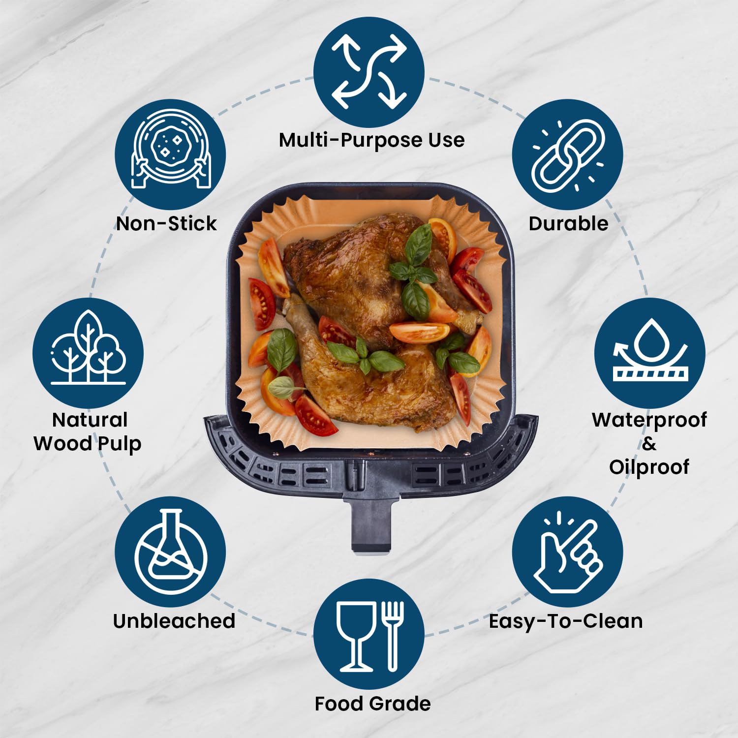 Culimart Premium Air Fryer Liners Disposable Paper Square 100 PCS Non-Stick Airfryer Parchment Sheets, Oil-Proof, Waterproof,fits 5 6 7 8 9 QT Basket Accessories Microwave Oven Liners
