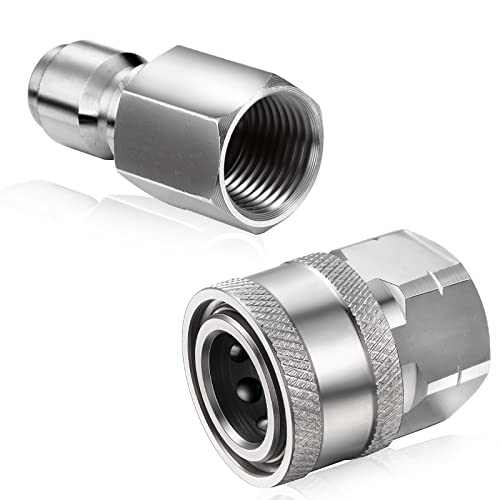 Hotop 4 Sets NPT 3/8 Inch Stainless Steel Male & Female Quick Connector Kit Pressure Washer Adapters Hose Quick Connector(Internal & External Thread)