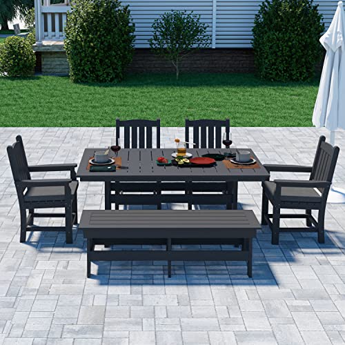 LyuHome Outdoor Long Bench for Dining Table, Dining Bench Indoor Outside Rustic Bench Waterproof Christopher Knight Bench for Front Porch Locker Room Garden (Grey)