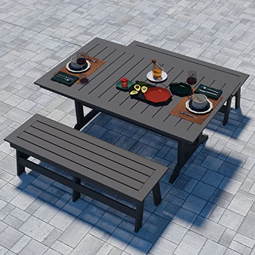 LyuHome Outdoor Long Bench for Dining Table, Dining Bench Indoor Outside Rustic Bench Waterproof Christopher Knight Bench for Front Porch Locker Room Garden (Grey)
