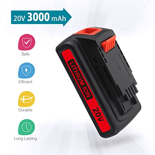 ORHFS LBXR20 20V 3.0Ah Replacement for Black and Decker 20V Lithium Battery Max LB20 LBX20 LBXR20-OPE LBXR2020-OPE LB2X4020-OPE LBXR20B-2 LST220 LST300 Cordless Power Tool 1 Pack