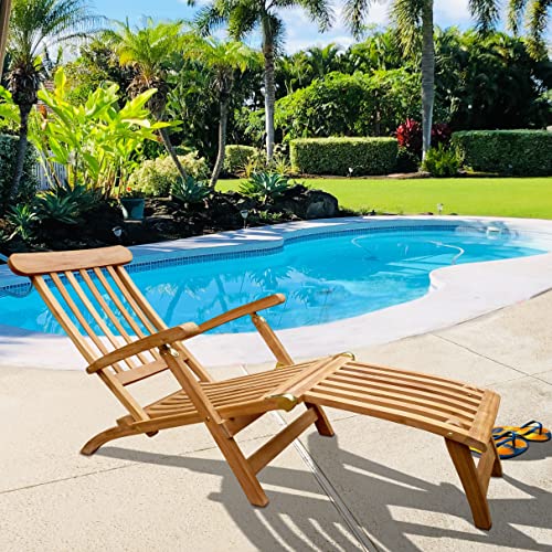 Seven Seas Teak Siesta Key Outdoor Patio Steamer Chair, Made from Solid Teak Wood