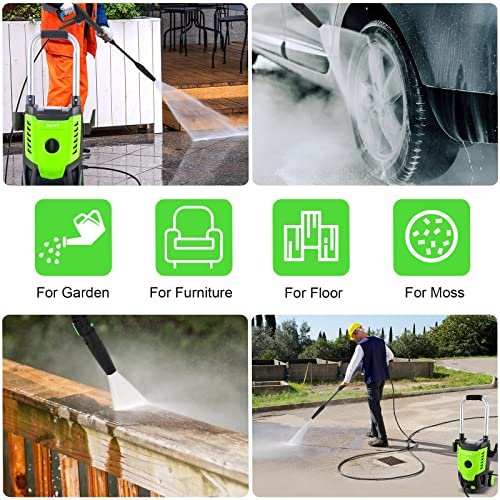 Electric Pressure Washer Power Cleaner - SY3200 Suyncll 2.5 GPM Power Washer 1800W High Pressure Car Cleaner with All-in-one Spray Nozzles, 20 Ft Hose & 35 Ft Wire, CSA Compliant, Green