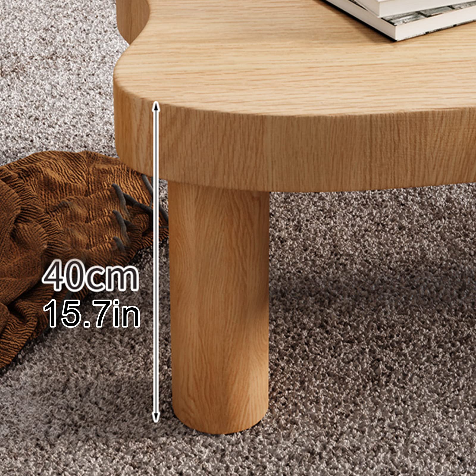HM&DX Cloud Shape Irregular Wood Coffee Table,Round Corner Thicken End Table,Cute Accent Modern Coffee Cocktail Table with 3 Legs for Living Room Furniture(27.5" Lx18 Wx16 H, Natural)