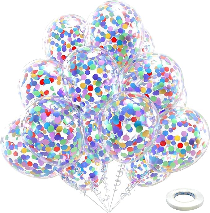 PARTy FLAGs Rainbow Multicolor Confetti Latex Balloons - 60 Pack 12 inch Helium Colorful Confetti Balloons for Birthday Baby Shower Wedding Party Multicolor Decorations