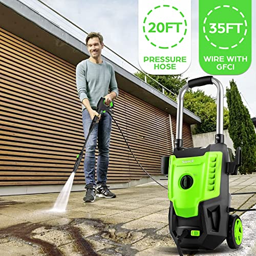 Electric Pressure Washer Power Cleaner - SY3200 Suyncll 2.5 GPM Power Washer 1800W High Pressure Car Cleaner with All-in-one Spray Nozzles, 20 Ft Hose & 35 Ft Wire, CSA Compliant, Green