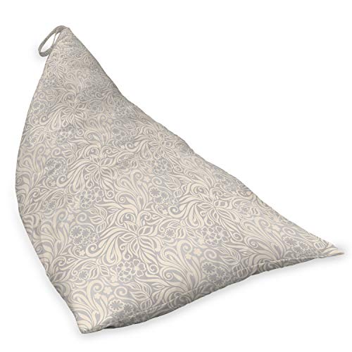 Lunarable Ivory and Grey Lounger Chair Bag, Curly Flowers and Leaves Old Fashioned Ornamental Flourish, High Capacity Storage with Handle Container, Lounger Size, Pale Grey Beige