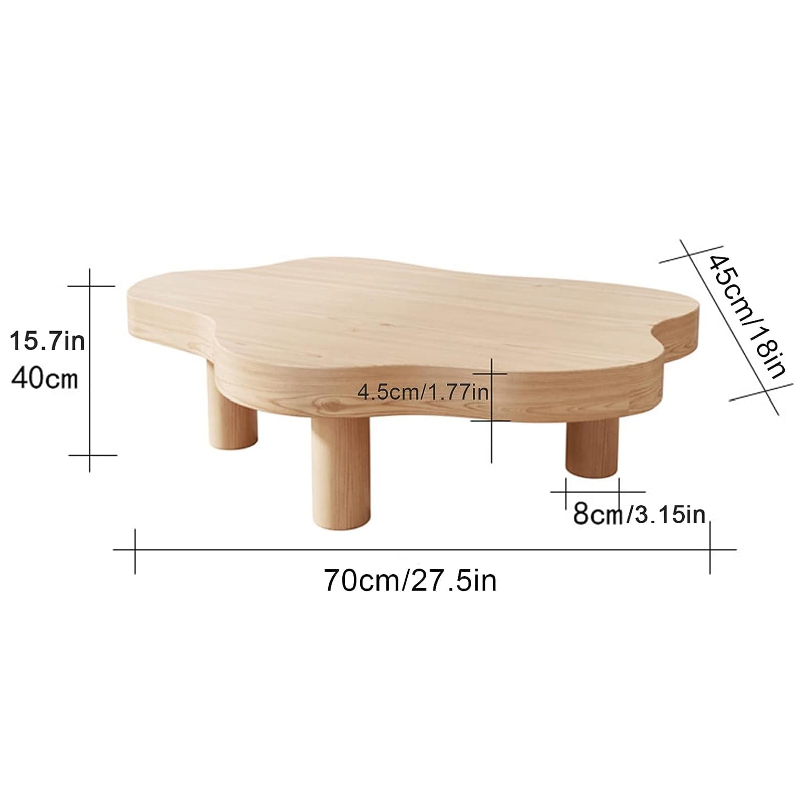 HM&DX Cloud Shape Irregular Wood Coffee Table,Round Corner Thicken End Table,Cute Accent Modern Coffee Cocktail Table with 3 Legs for Living Room Furniture(27.5" Lx18 Wx16 H, Natural)