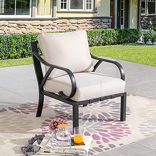 LOKATSE HOME Outdoor Dining Chair Patio Bistro Furniture Metal Single Armchair with Cushion, Beige