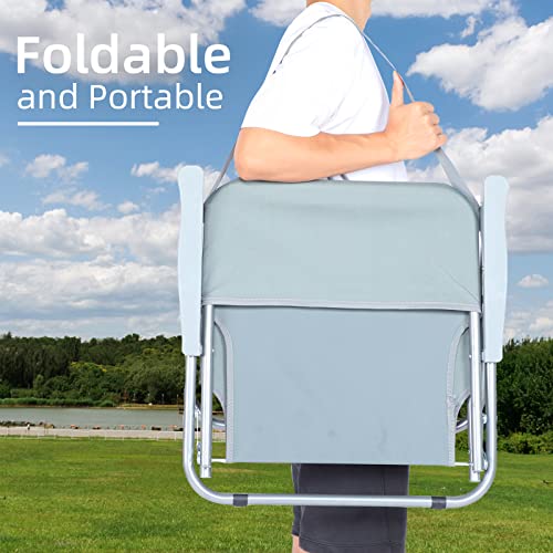 YSSOA Folding Beach Adults, Portable Heavy-Duty Lawn Chairs Made of High Strength 600D Oxford Fabric and Steel Frame for Outdoors, Camping, Picnic, BBQ, 1-Pack, Grey