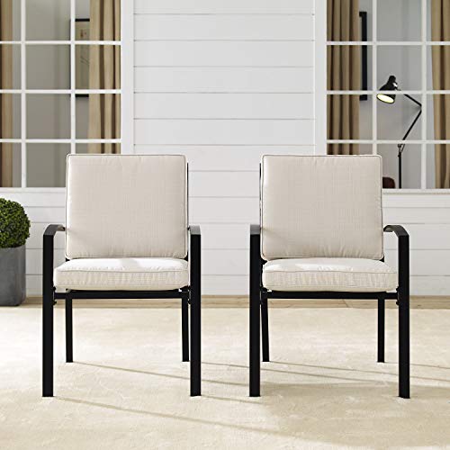 Crosley Furniture KO60025BZ-OL Kaplan Outdoor Metal Dining Chairs, Set of 2, Oiled Bronze with Oatmeal Cushions