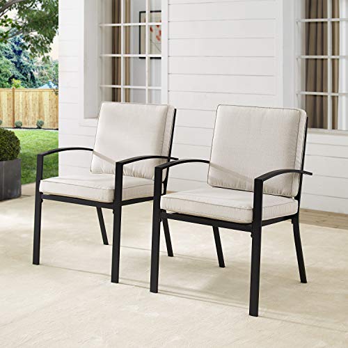 Crosley Furniture KO60025BZ-OL Kaplan Outdoor Metal Dining Chairs, Set of 2, Oiled Bronze with Oatmeal Cushions