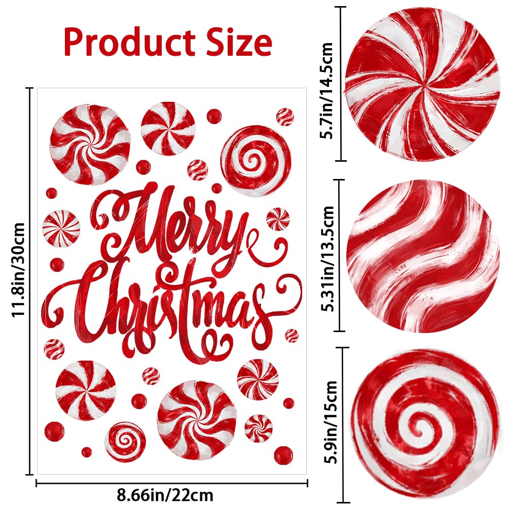 DULEFUN 8 Sheets Christmas Window Clings, Candy Window Decals Oil Painting Christmas Red Candy Stickers for Xmas Home Office School Decor Winter Glass Window Decoration