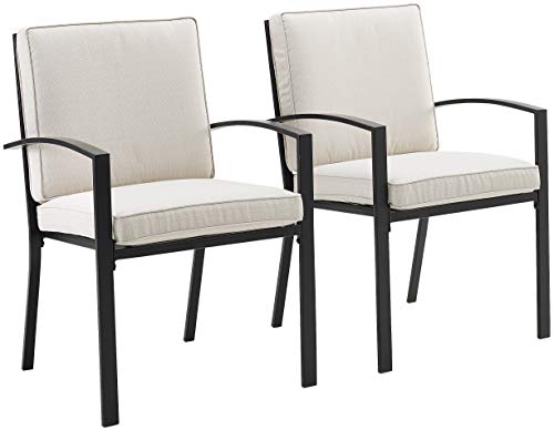 Crosley Furniture KO60025BZ-OL Kaplan Outdoor Metal Dining Chairs, Set of 2, Oiled Bronze with Oatmeal Cushions