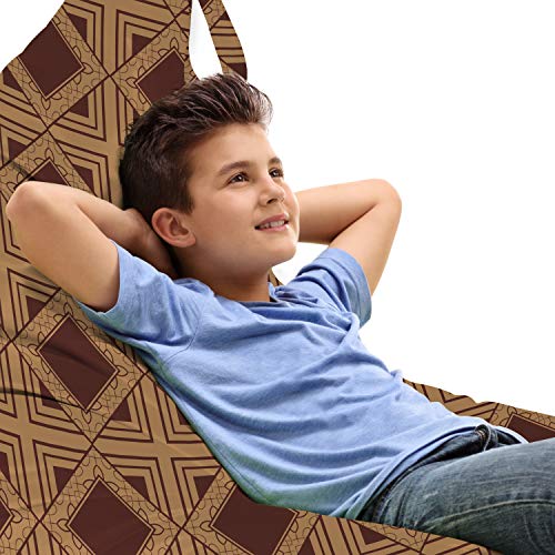 Lunarable Geometric Lounger Chair Bag, Classical Vintage Old Fashioned Interior Celtic Floor Tiling Pattern, High Capacity Storage with Handle Container, Lounger Size, Pale Brown Chocolate