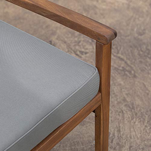 Walker Edison Villa Modern Acacia Wood Patio Chair and Ottoman Set with Cushions, 35 Inch, Brown