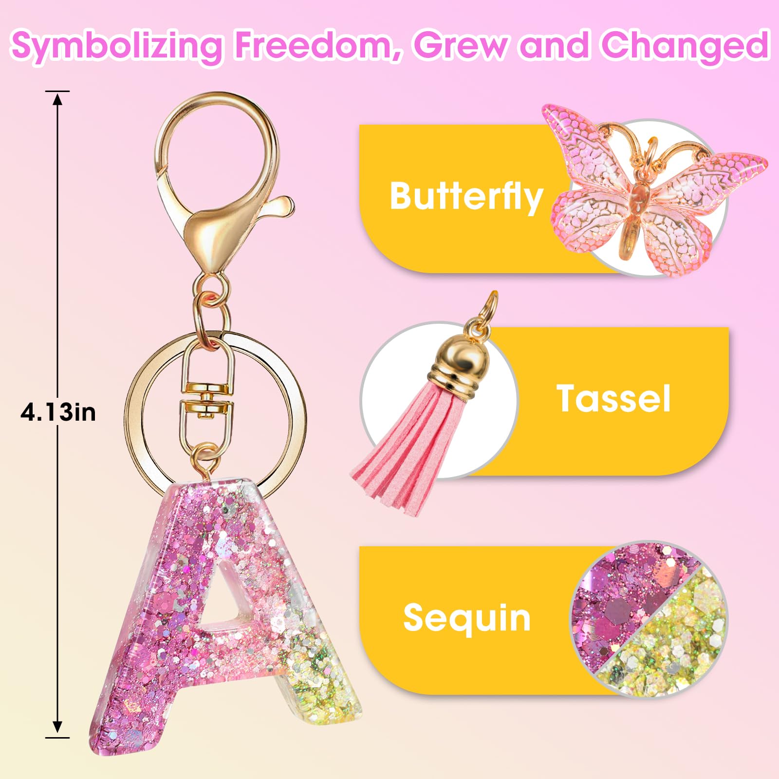 GIFTOXO Letter Keychains for Women and Girls, Key Chains for Car Keys, Cute & Pink Keychain Accessories for Backpack, Wallet-A