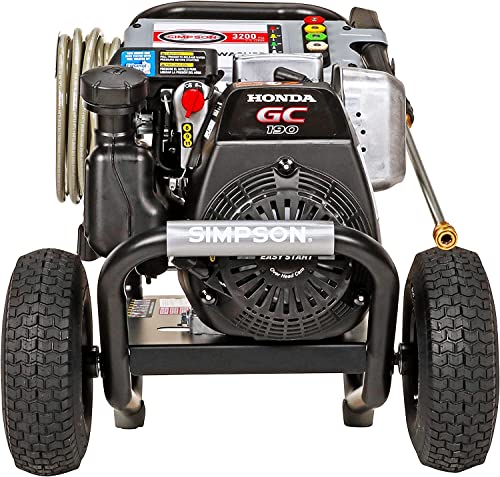 SIMPSON Cleaning MSH3125 MegaShot 3200 PSI Gas Pressure Washer, 2.5 GPM, Honda GC190 Engine, Includes Spray Gun and Extension Wand, 5 QC Nozzle Tips, 1/4-in. x 25-ft. MorFlex Hose, (49-State), Black