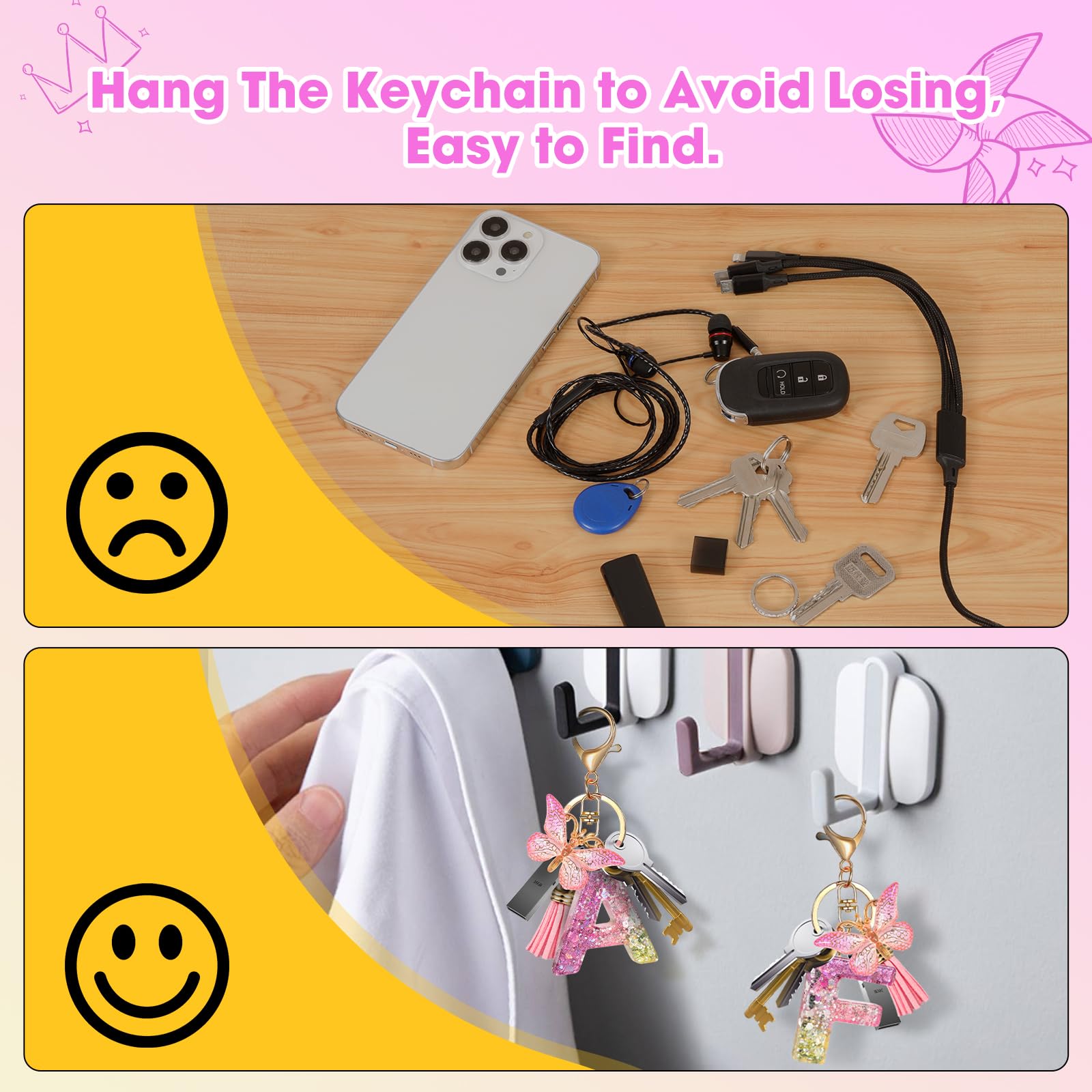 GIFTOXO Letter Keychains for Women and Girls, Key Chains for Car Keys, Cute & Pink Keychain Accessories for Backpack, Wallet-A