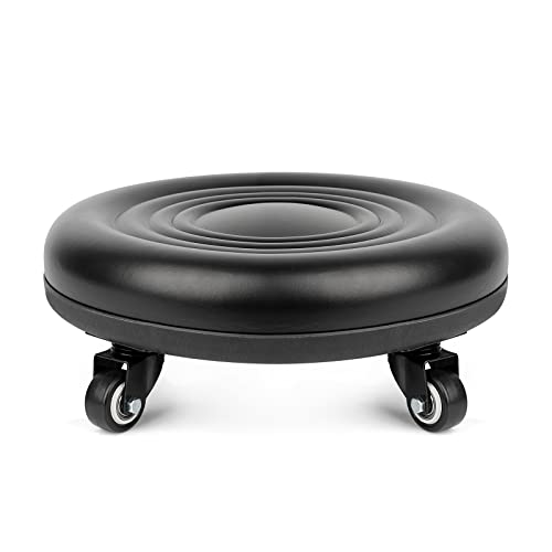 Lilithye Small Rolling Stool with Wheels for Shop Garage Garden Portable Low Rolling Stools Multifunction Round Black Roller Seat Stool