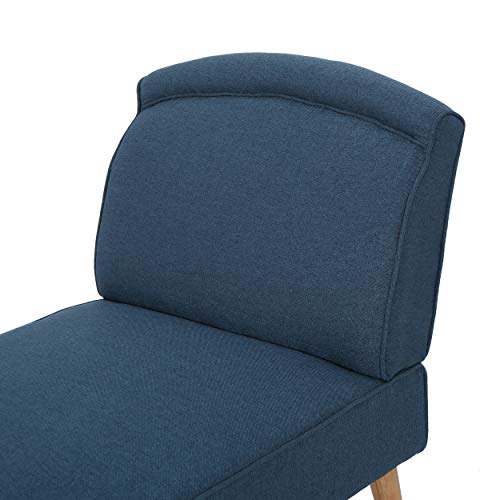Christopher Knight Home Carisia Mid-Century Modern Fabric Chaise Lounge, Navy Blue / Natural