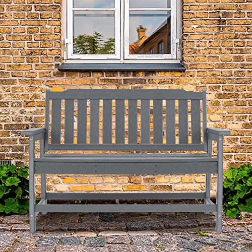 VOQNIS Outdoor Porch Bench, HDPE All-Weather Corrosion Resistant Material for Patio Deck, Garden (Grey)