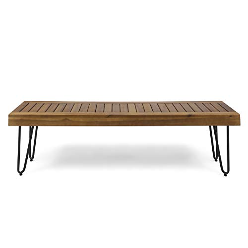 Christopher Knight Home Abbet Outdoor Industrial Wood Bench, Teak/Black Metal