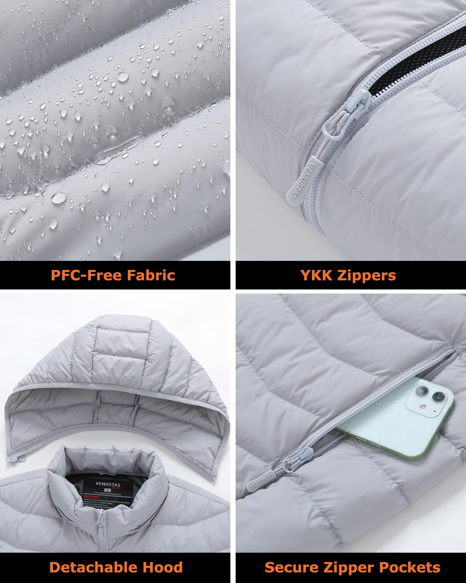Venustas Unisex Heated Jacket with Battery, Heated Coat for Women and Men with Detachable Hood
