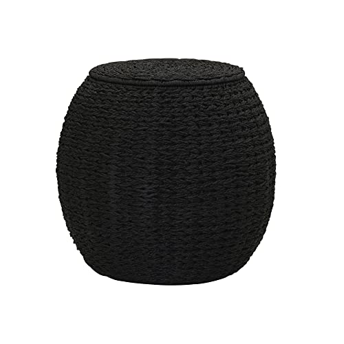 Household Essentials, Black Handwoven Paper Rope Barrel Wicker Storage Basket Side Table