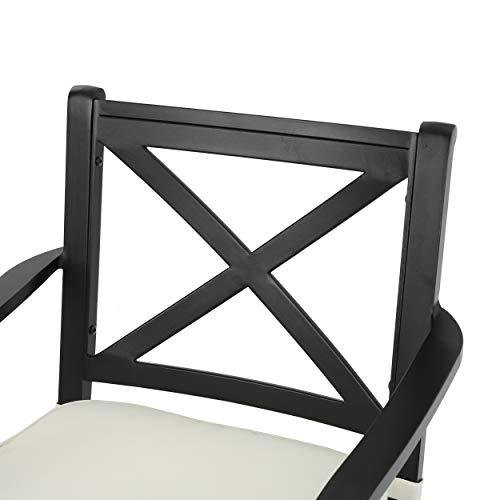Christopher Knight Home Exuma Outdoor Cast Aluminum Dining Chairs with Water Resistant Cushions, 2-Pcs Set, Black / Ivory