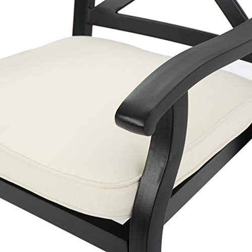Christopher Knight Home Exuma Outdoor Cast Aluminum Dining Chairs with Water Resistant Cushions, 2-Pcs Set, Black / Ivory