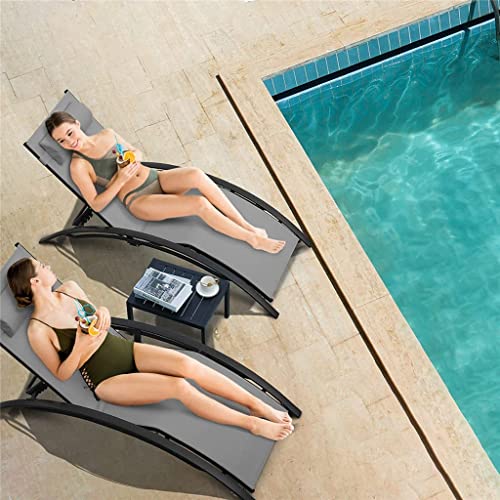 LUKEO 3Pcs Sun Lounger Recliner Set Aluminum Chaise Lounges,Reclining Chair with 5 Adjustable Backrest, Head Cushion, Table for Garden