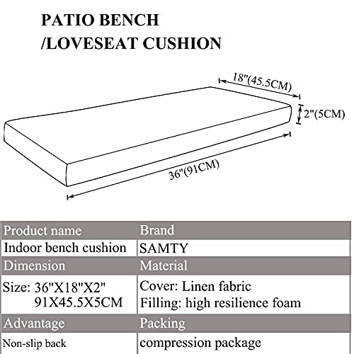 Memory Foam Chair Pads Non Slip Bottom Indoor Settee Cushion Piano Bench Seat Cushions 36 x 18 inch, Grey