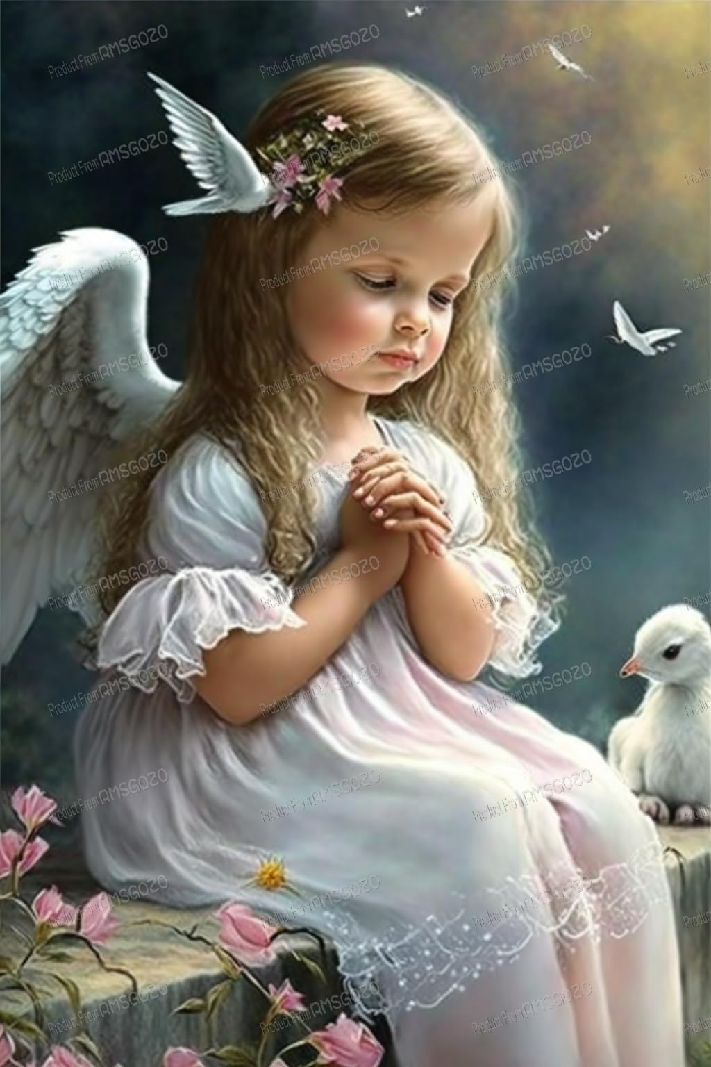 RMSGOZO Angel Little Girl Diamond Painting - Christian Diamond Art Kits for Adults, Full Round Gemstone Crystal Cross Stitch Kit, for Wall Decor & Club Decor (16 X 16 Inch)